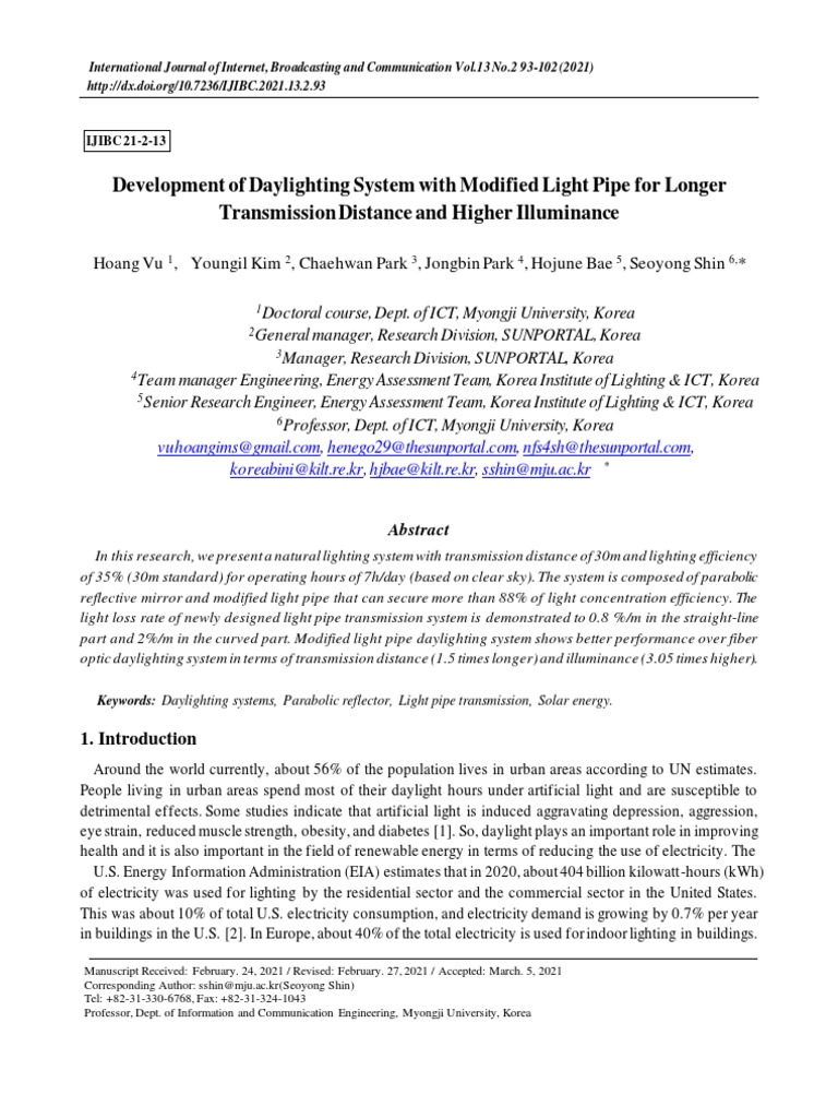 Development of Daylighting System With Modified Light Pipe For Longer Transmission Distance and ...