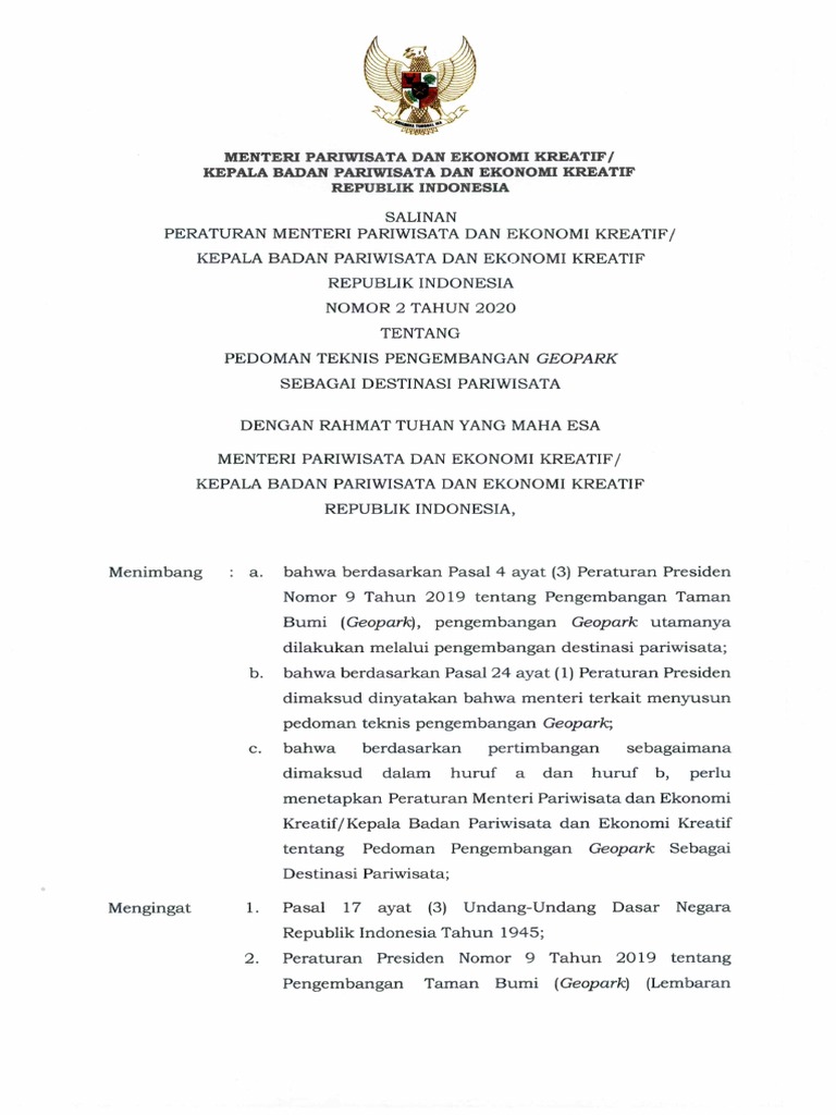 PEDOMAN PENGEMBANGAN GEOPARK SEBAGAI DESTINASI PARIWISATA | PDF