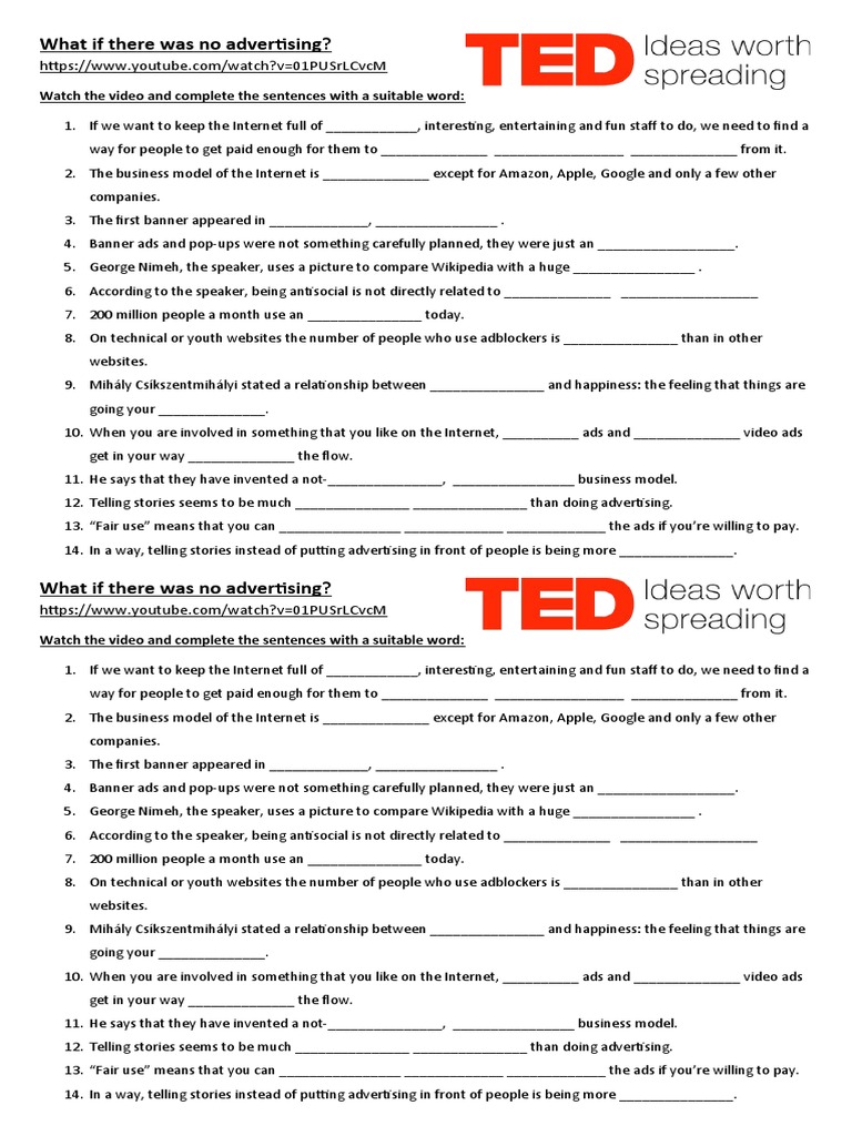 Video Ted Talk Advertising Complete Sentences | PDF | Advertising ...