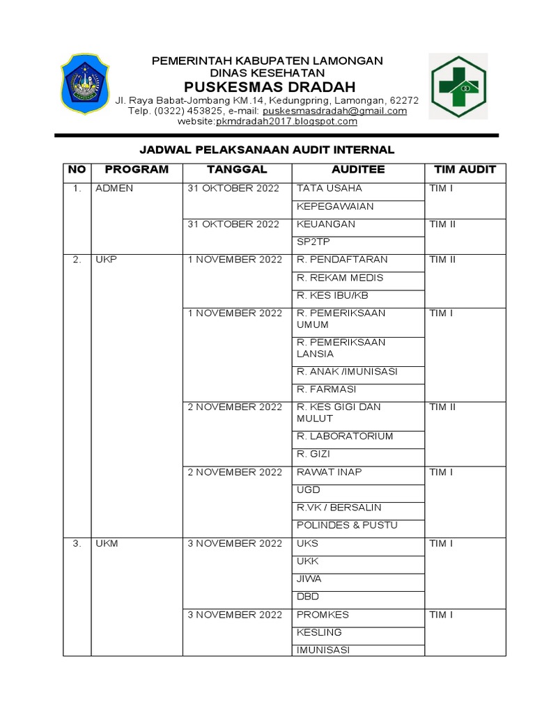 1 - Jadwal Audit Internal Oktober New 2022 | PDF