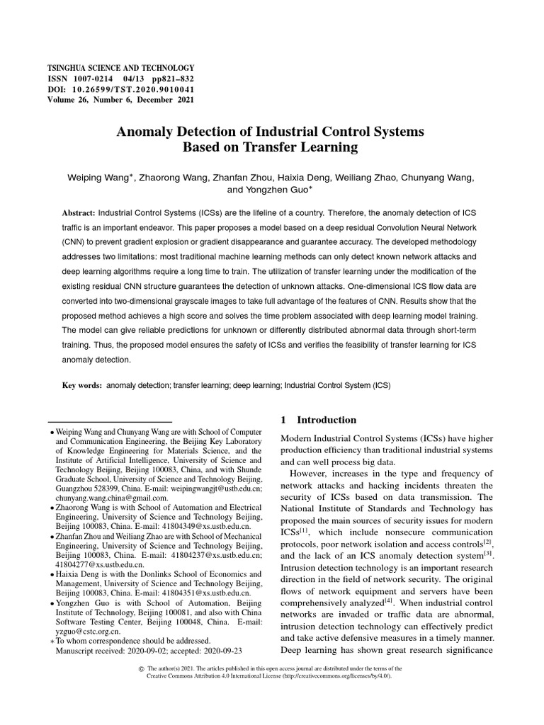 Anomaly Detection Of Industrial Control Systems Based On Transfer Learning Pdf Deep Learning