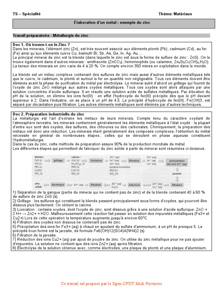 TP Metallurgie Zinc | PDF | Zinc | Cadmium
