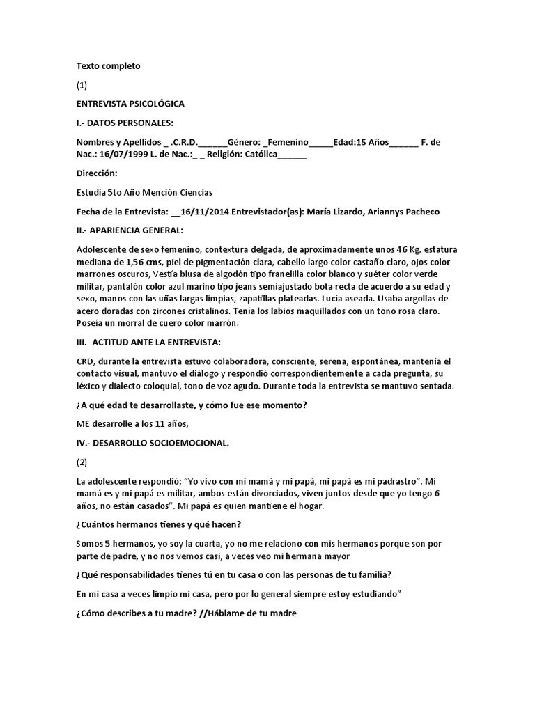 Entrevista Modelo Adolescente | PDF | Color