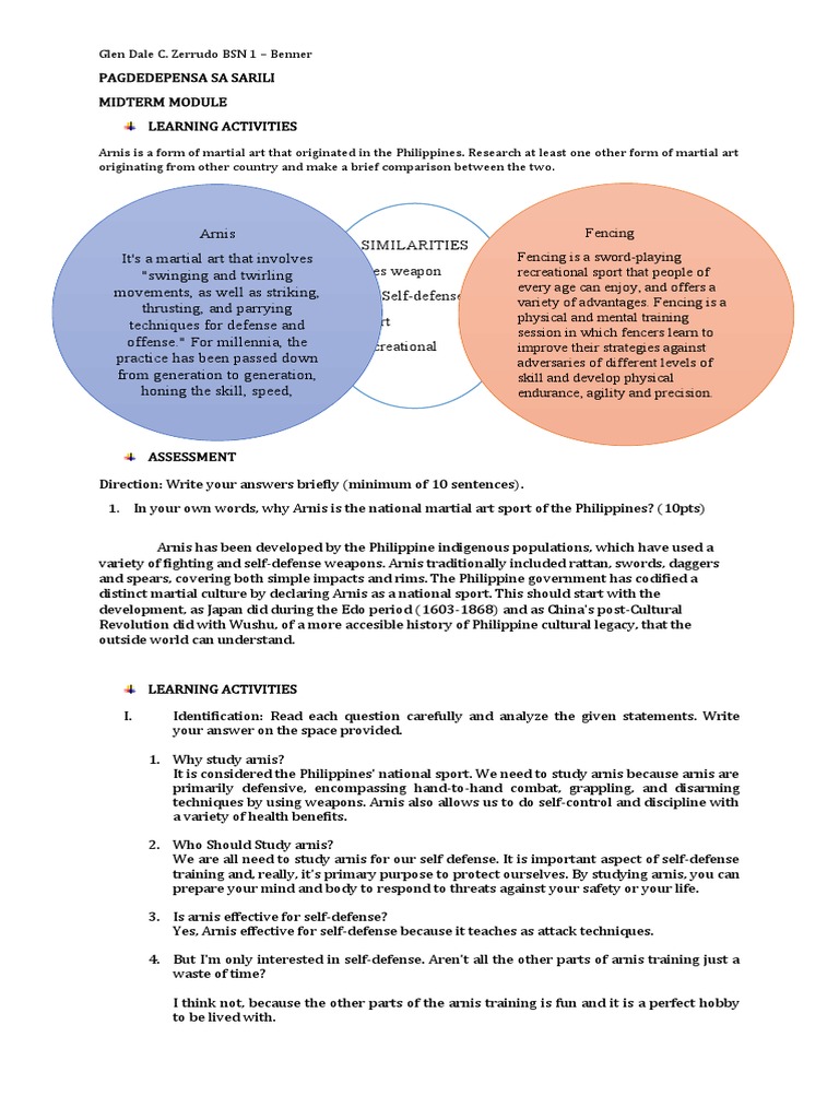 BSN 1 Zerrudo Module 3 | PDF | Self Defense | Fencing