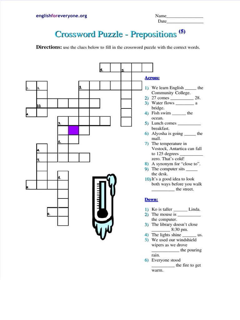 Prepositions Crossword Puzzle | PDF | Crossword | Puzzles
