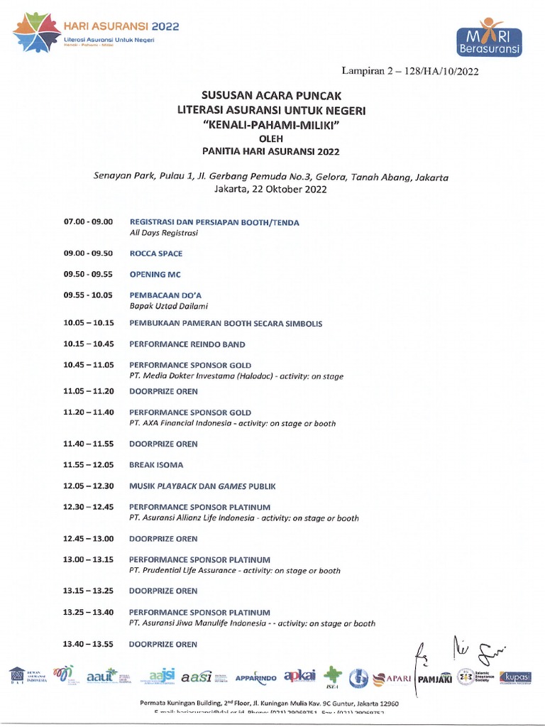 Rundown Acara Puncak Hari Asuransi | PDF