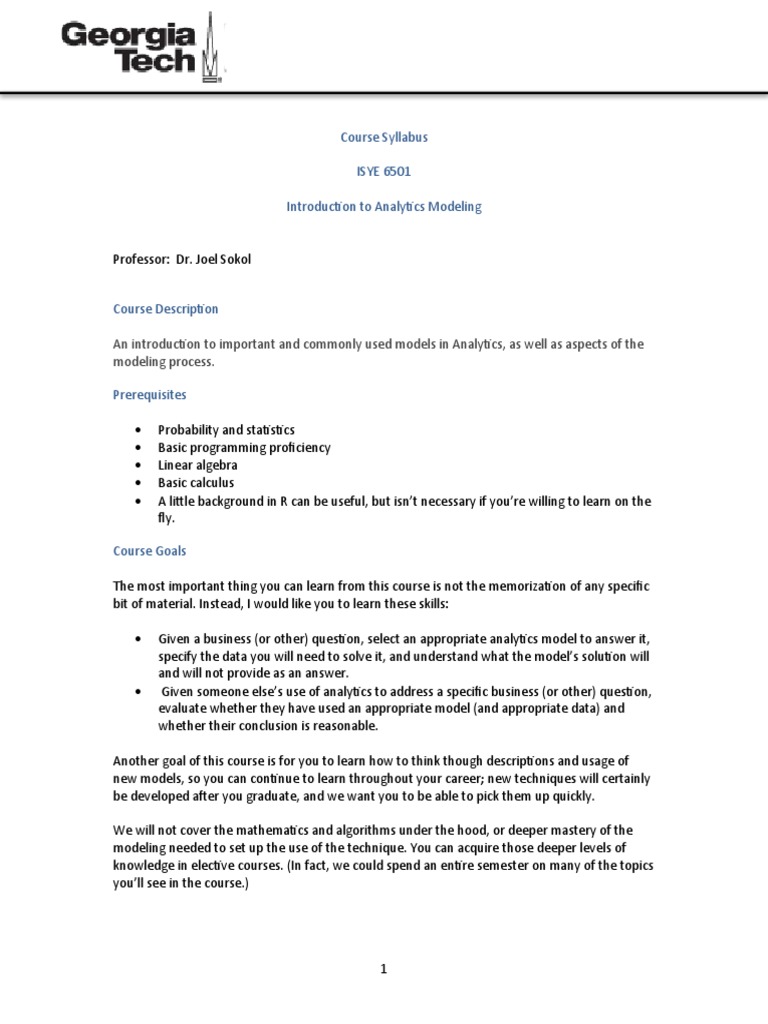 OMSA ISYE6501Syllabus-combined-Fall 2022 | PDF | Internet Forum | Analytics