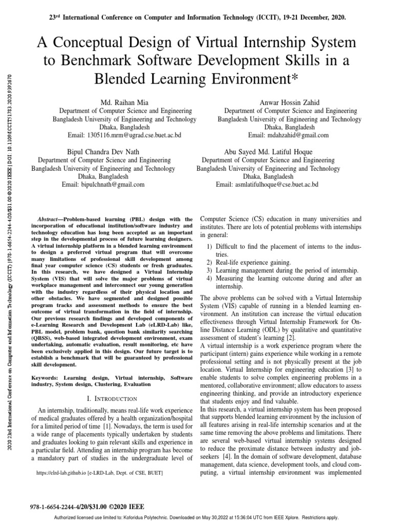 A Conceptual Design of Virtual Internship System To Benchmark Software ... A Conceptual Design of Virtual Internship System To Benchmark Software ...