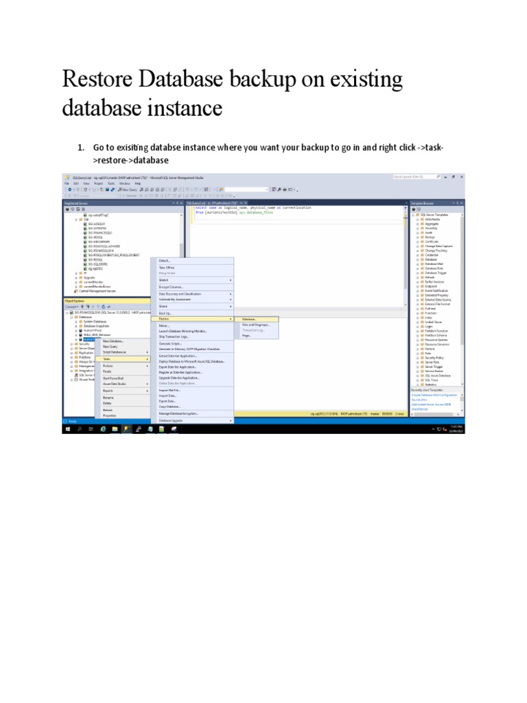 Restore Database Backup On Existing Database Instance | PDF