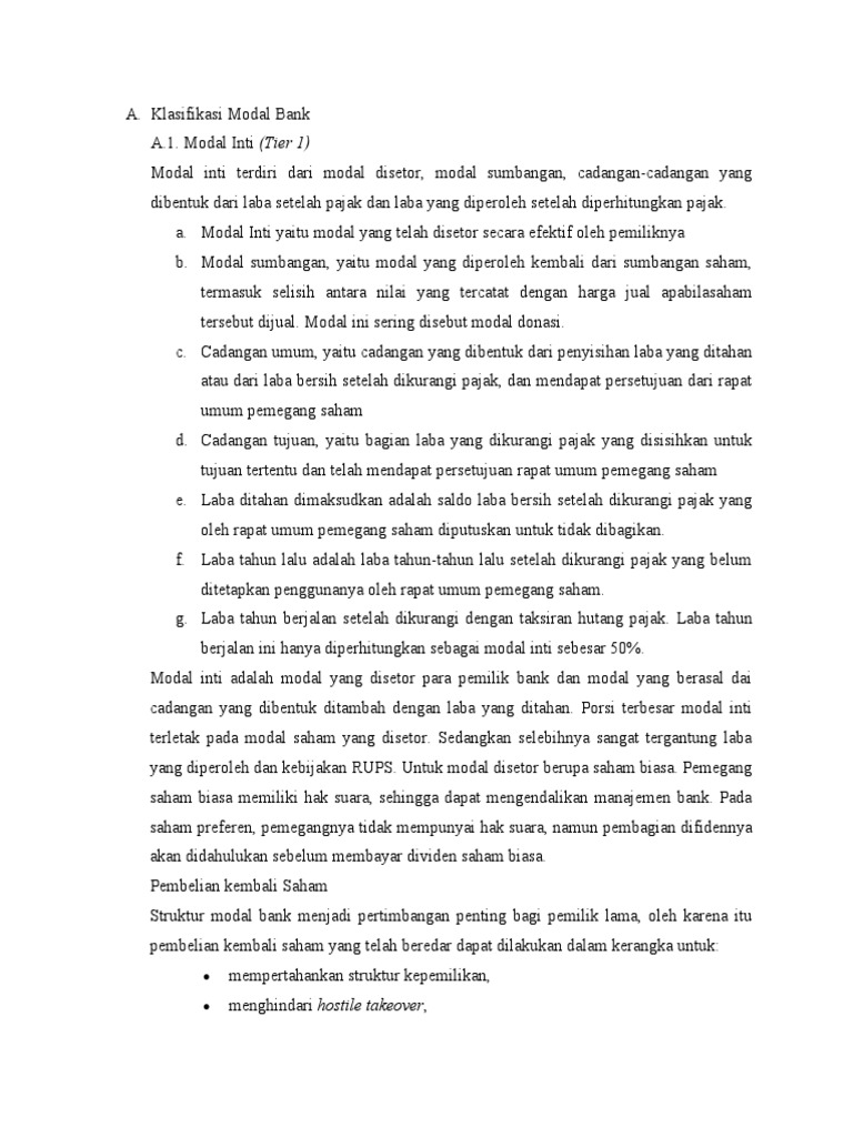 Klasifikasi Modal Bank | PDF | Bisnis | Pengelolaan Keuangan & Uang