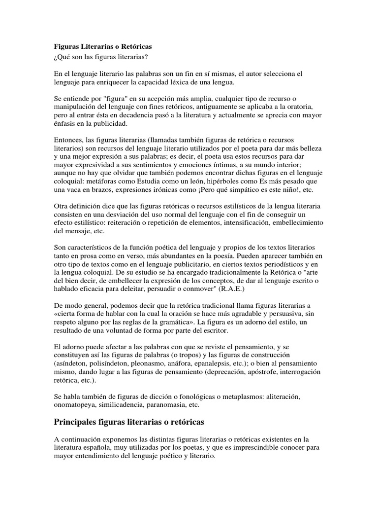 Figuras Literarias o Retoricas | PDF | Oración (Lingüística) | Metáfora
