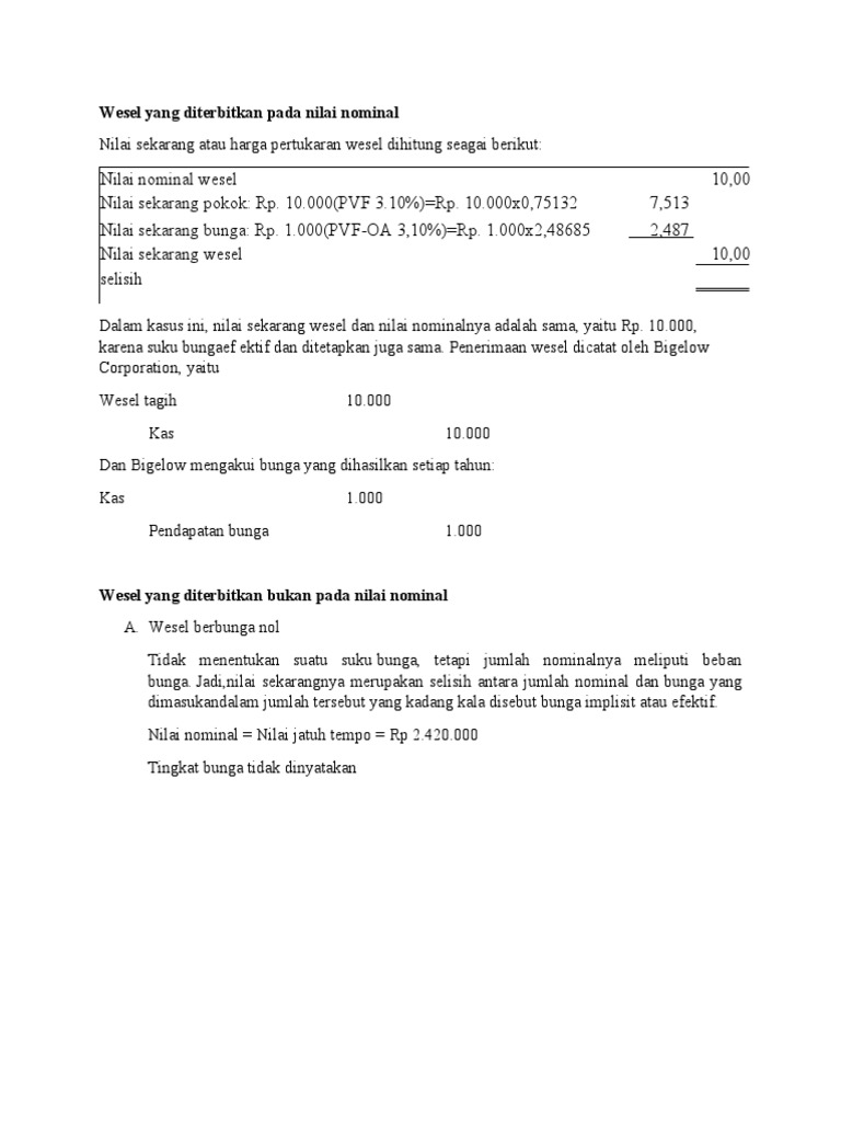 Wesel Yang Diterbitkan Pada Nilai Nominal | PDF