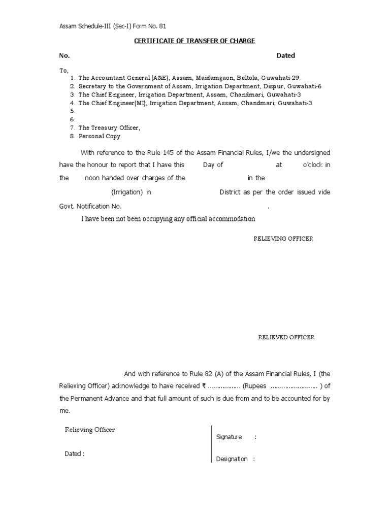 Form 81 Charge Takeover | PDF