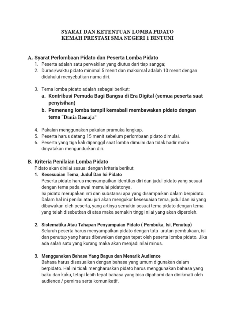 Syarat Dan Ketentuan Lomba Pidato | PDF