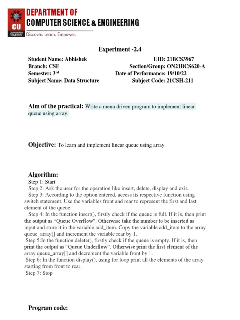 Dsa 24 Pdf Queue Abstract Data Type Array Data Structure 