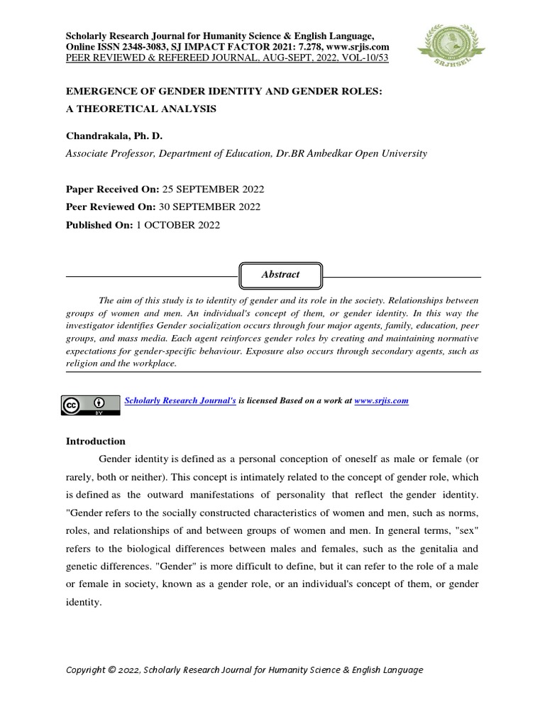 Emergence of Gender Identity and Gender Roles: A Theoretical Analysis ...