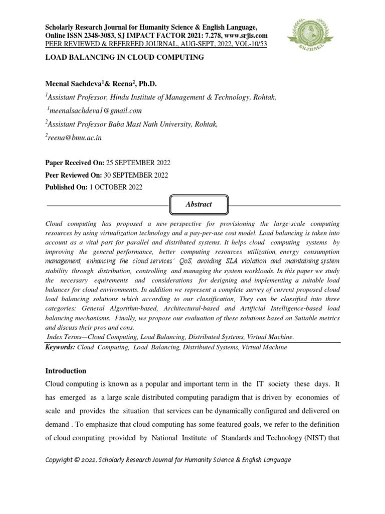 Load Balancing In Cloud Computing Pdf Load Balancing Computing 3165