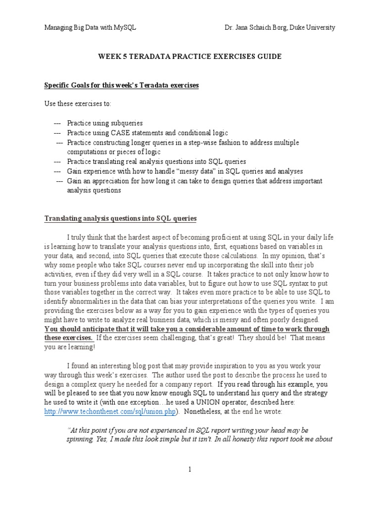 Week 5 Teradata Practice Exercise | PDF | Data Management | Computing