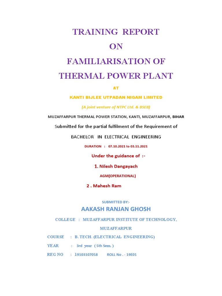 Training Report ON Familiarisation of Thermal Power Plant: Aakash Ranjan Ghosh | PDF ...