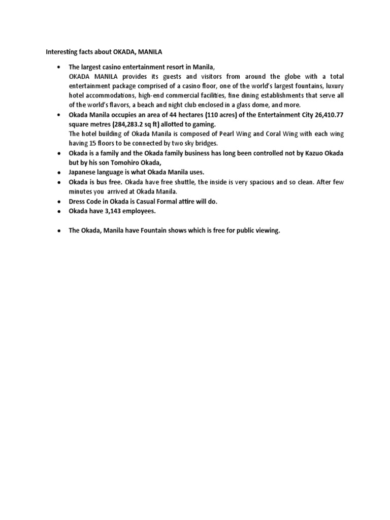 Interesting Facts About OKADA | PDF