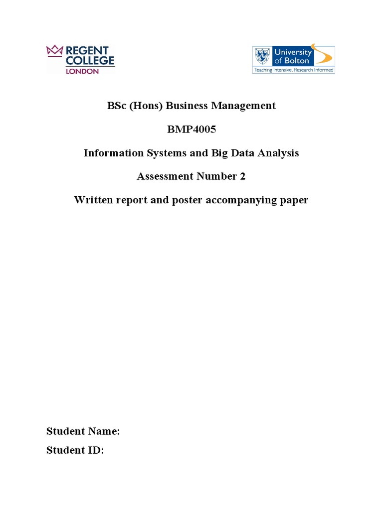 BSC (Hons) Business Management Bmp4005 Information Systems and Big Data ...
