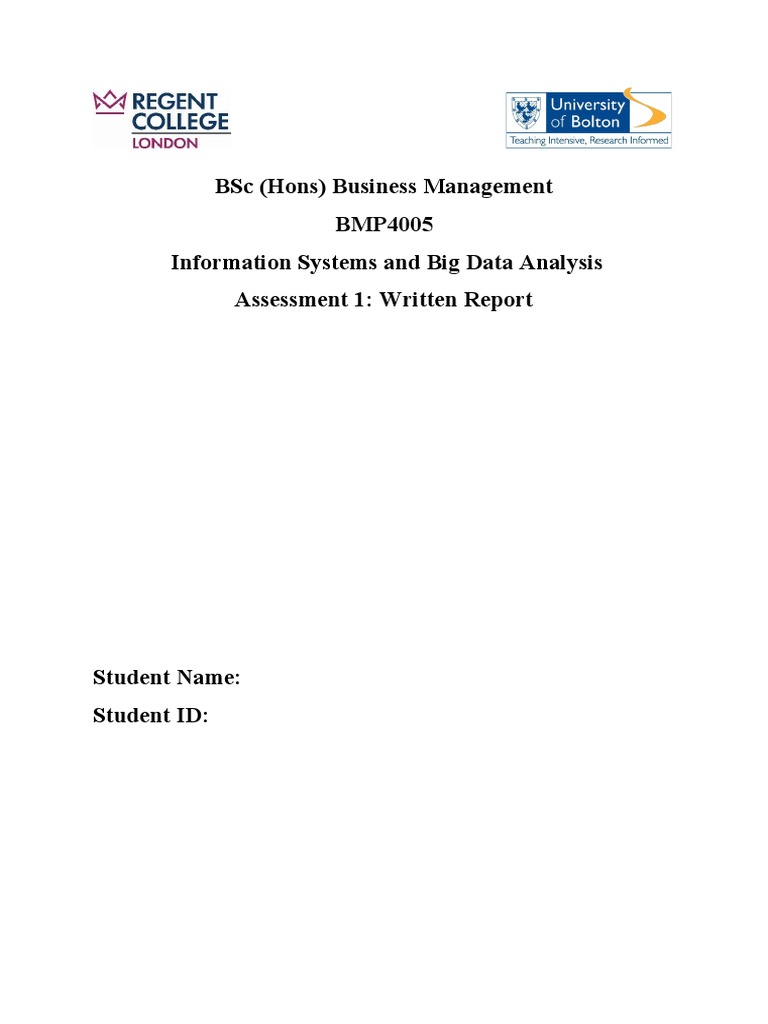 BSC (Hons) Business Management Bmp4005 Information Systems and Big Data Analysis Assessment 1 ...