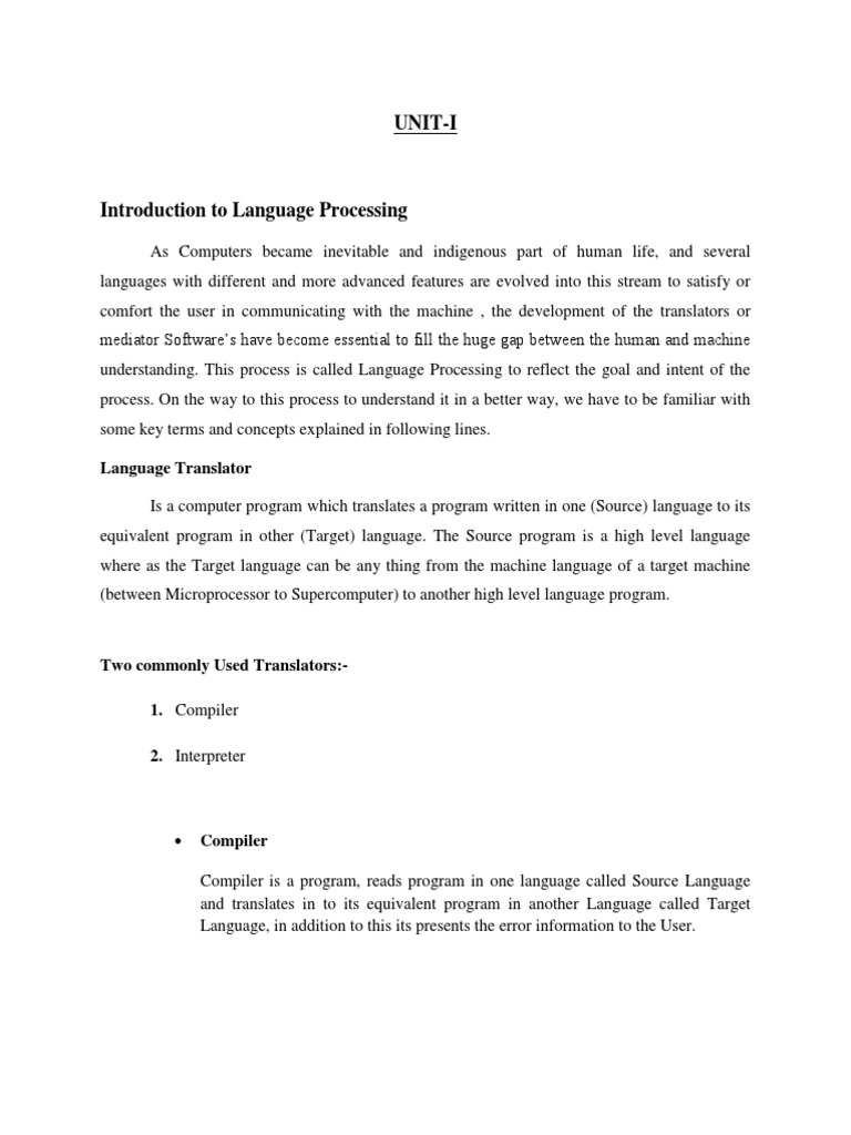 Automata and Compiler Design - Lecture Notes On UNIT 1 | PDF | Compiler ...