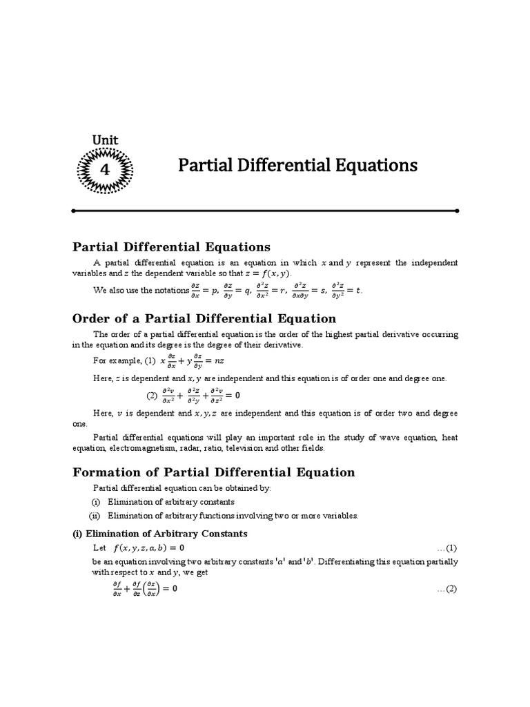 Unit 4 - Partial Differential Equations | PDF | Differential Equations | Equations