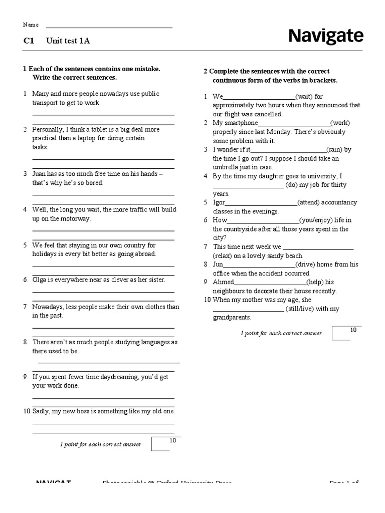 Unit Test 1A | PDF | Word | Linguistics