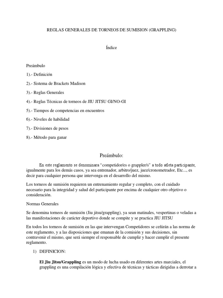 Reglas Generales de Torneos de Sumision | PDF