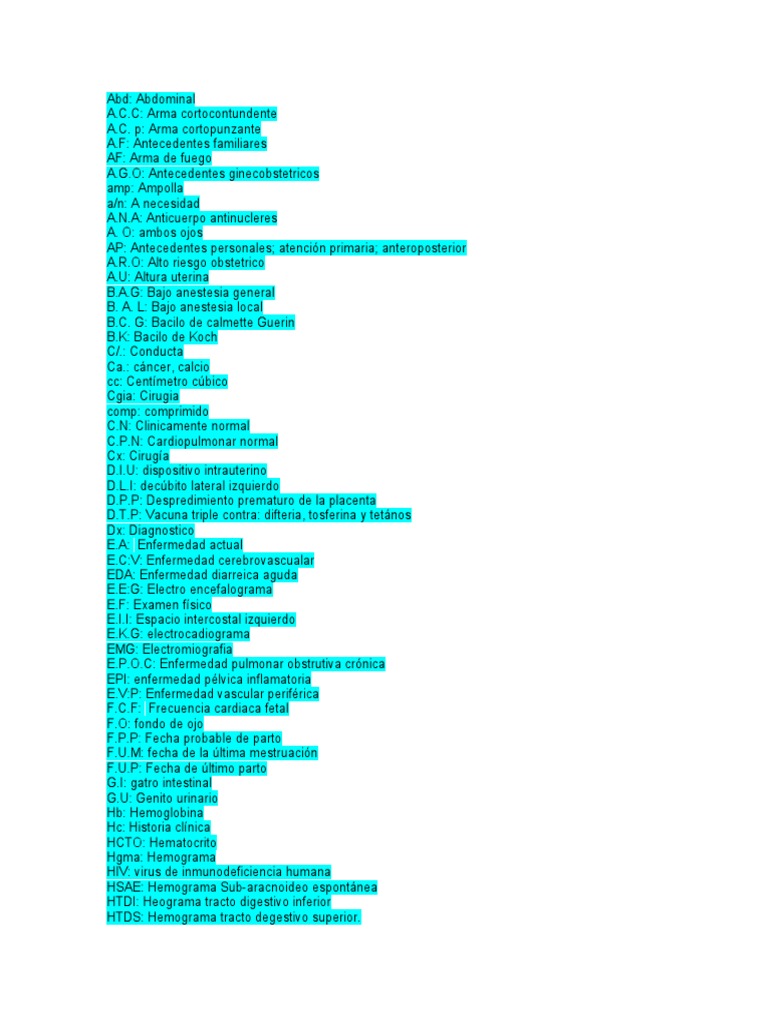 Abreviaturas | PDF | Especialidades Medicas | Medicina CLINICA