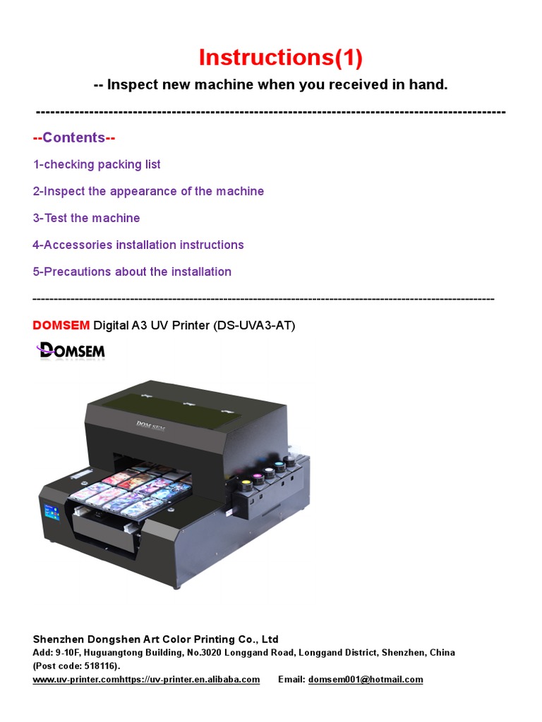 1-Instruction of Machine Installation A3 Uv l1800 | PDF | Computing | Equipment