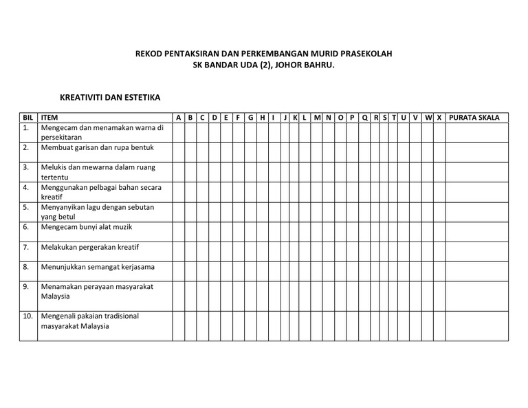 Rekod Pentaksiran Dan An Murid Prasekolah | PDF