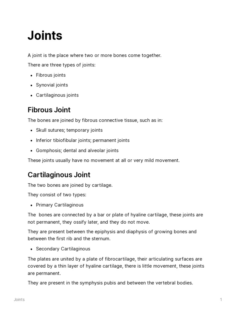 Joints (Summary) | PDF | Joint | Anatomical Terms Of Motion