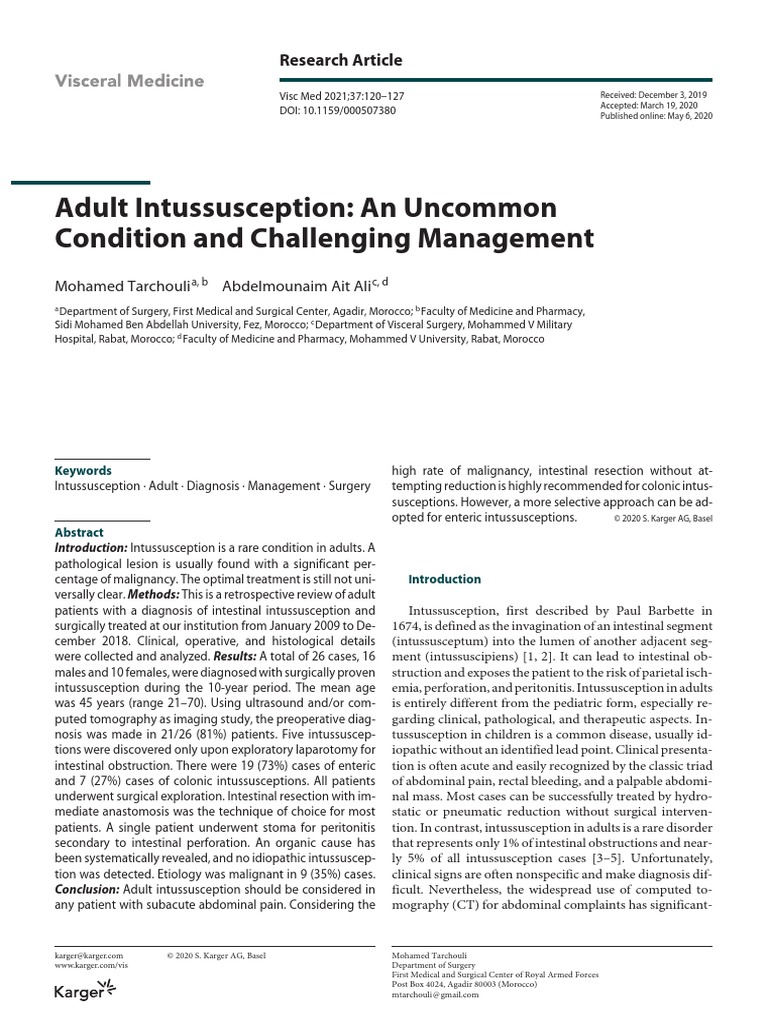Adult Intussusception - An Uncommon Condition and Challenging ...