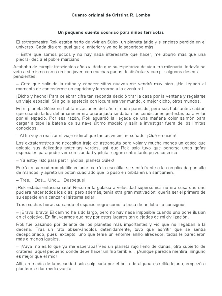 Cuento Original de Cristina R El Extraterrestre Rok | PDF | Marte | Naturaleza