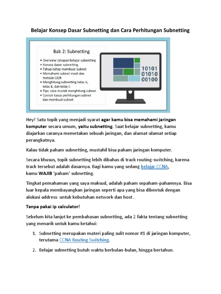 Belajar Konsep Dasar Subnetting Dan Cara Perhitungan Subnetting | PDF Belajar Konsep Dasar Subnetting Dan Cara Perhitungan Subnetting | PDF
