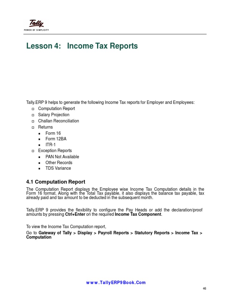 Lesson 4 Income Tax Reports TallyERP9 | PDF | Payroll Tax | Taxes