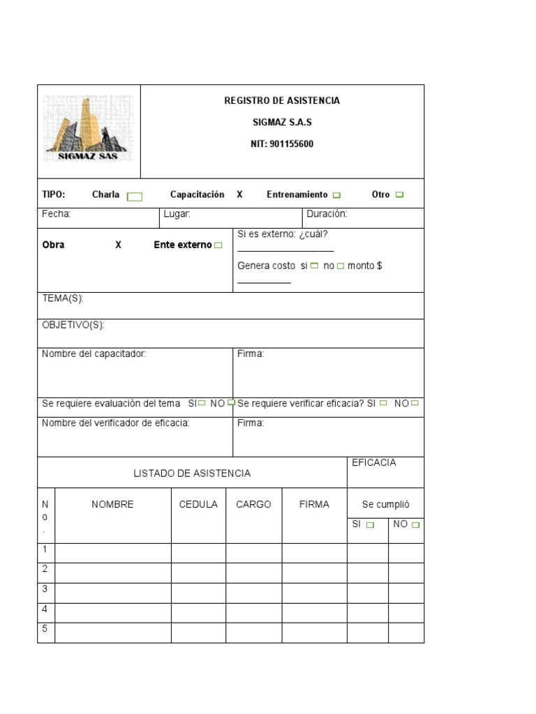 Formato de Capacitaciones Sigmaz | PDF