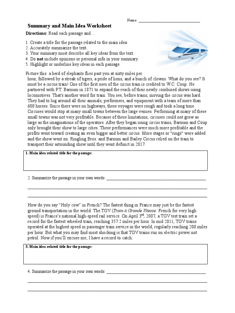 Rana Adil - Summary-And-Main-Idea - Practice Worksheet | PDF | Circus ...