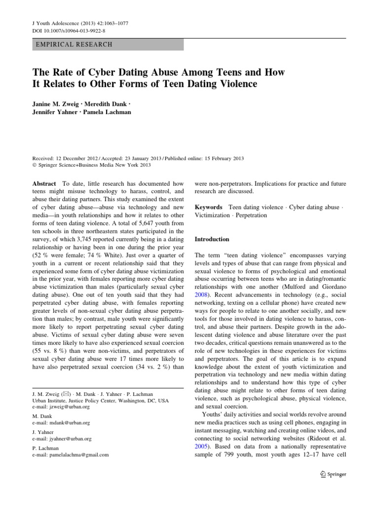 The Rate of Cyber Dating Abuse Among Teens and How... 2013 | PDF ...