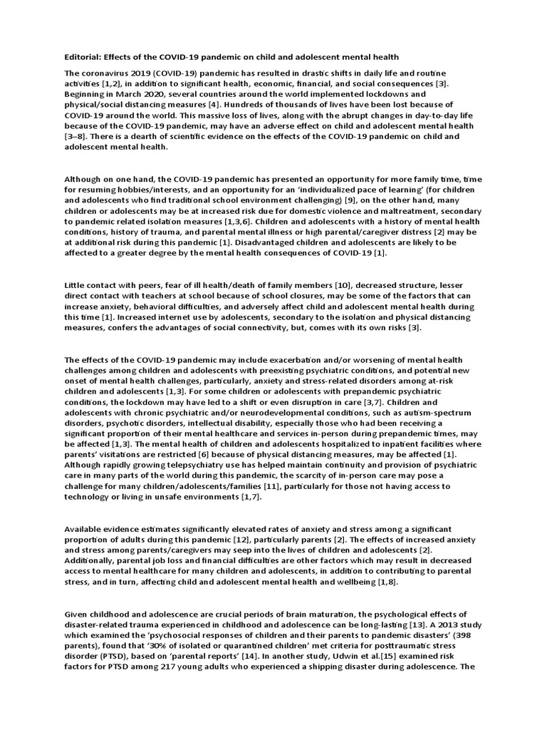 Youth Mental Health in COVID-19 Era | PDF | Anxiety Disorder | Adolescence