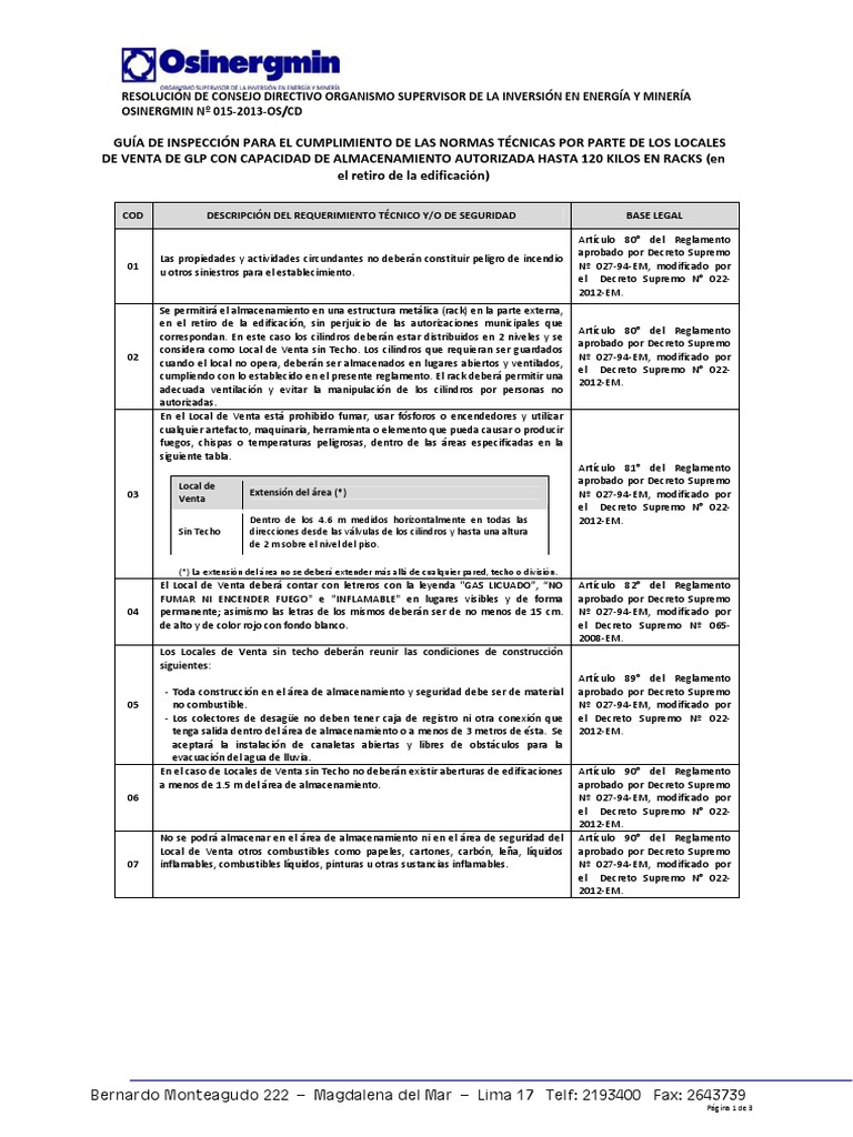 Guia de Local de Venta de GLP Hasta 120 KG en Racks | PDF | Colector de ...