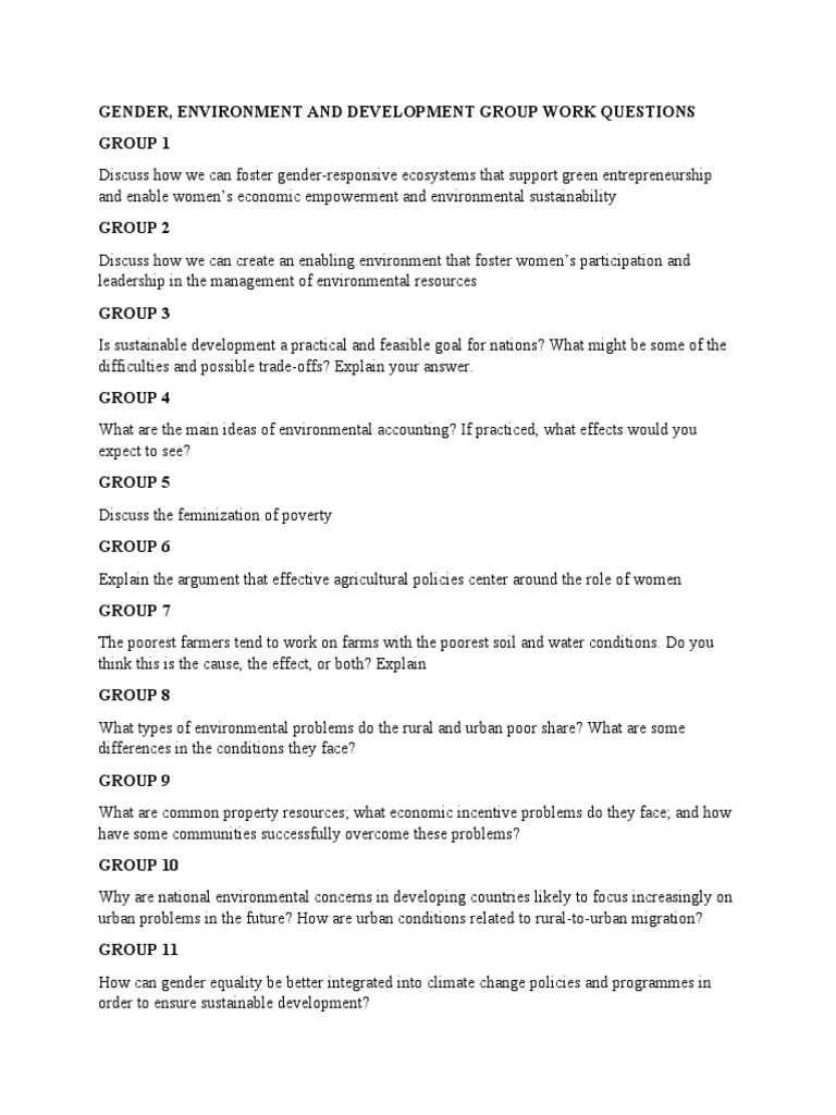 Gender, Environment and Development Group Work Assignment | PDF ...