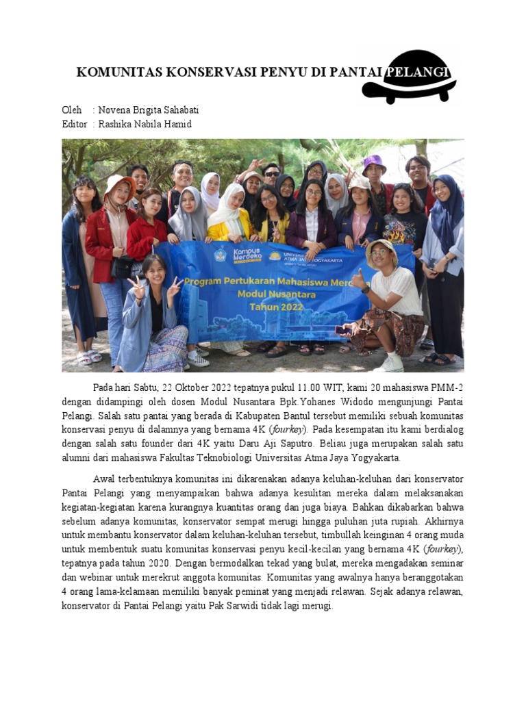 Novena Sahabati - Komunitas Konservasi Penyu Di Pantai Pelangi | PDF