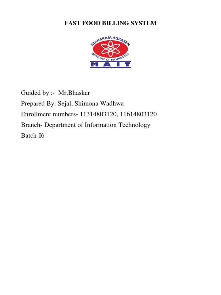 Fast Food Billing System | PDF