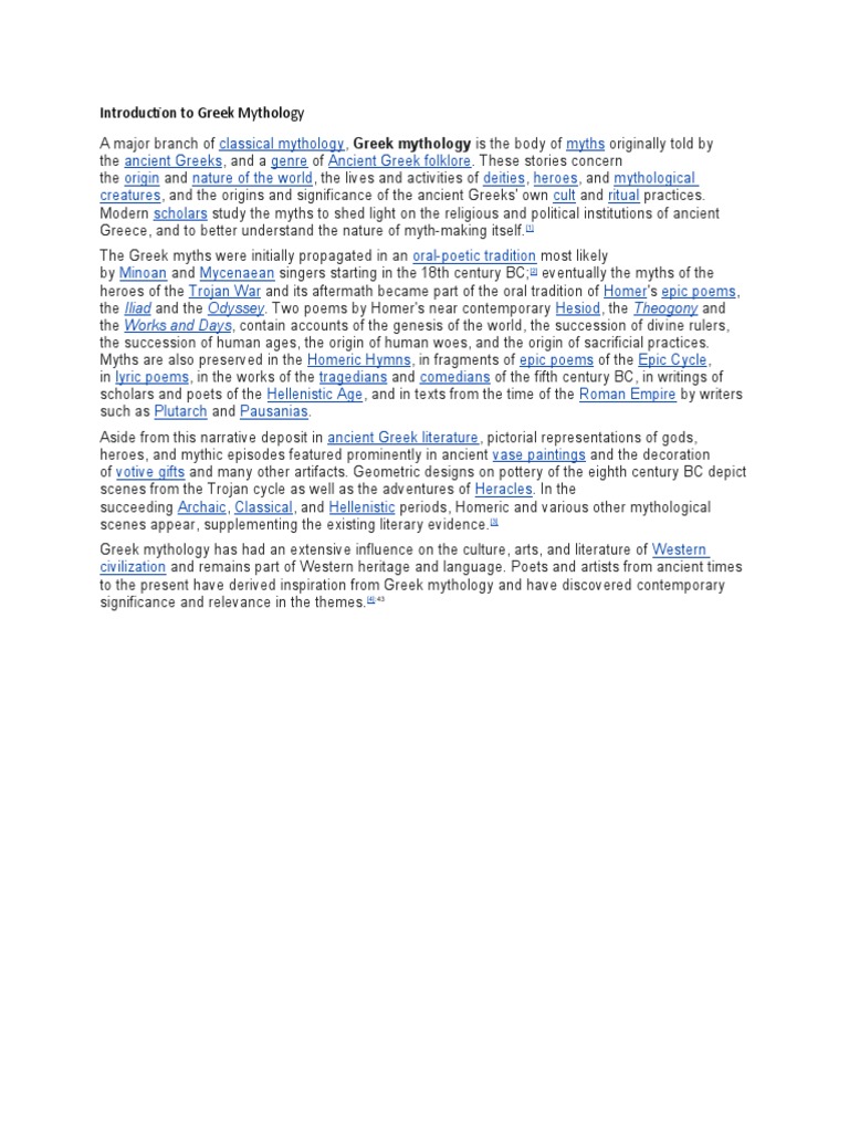 Introduction to Greek Mythology | PDF