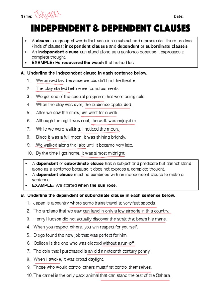 Independent and Dependent Clauses | PDF
