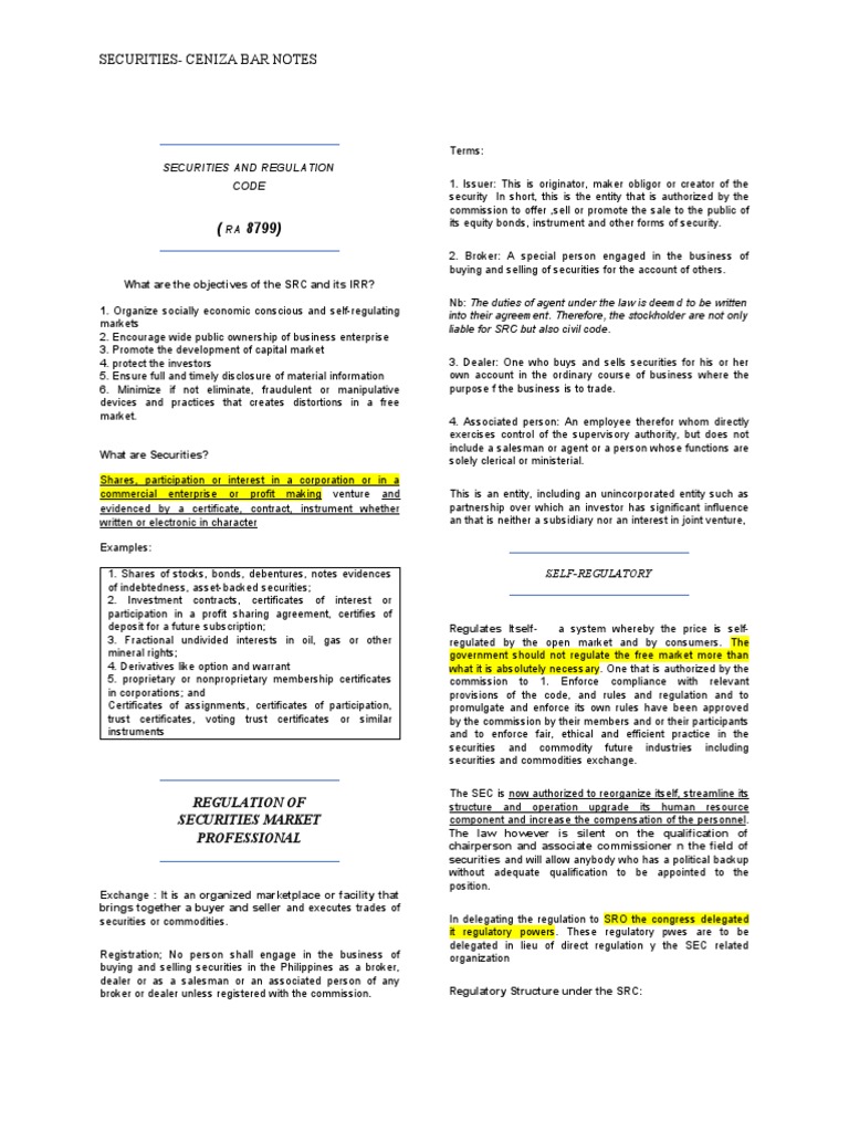 Securities and Regulation Code - MIDTERM | PDF | Securities (Finance ...