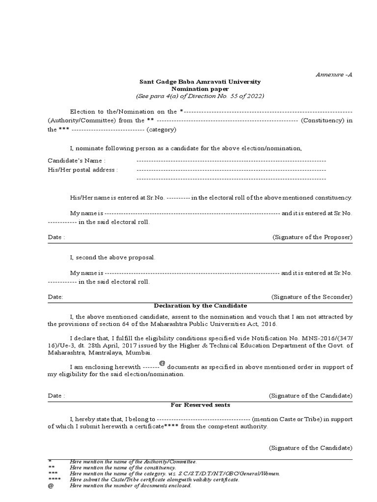 Nomination Paper Annexure-A | PDF | Government | Governance
